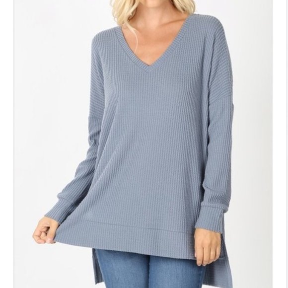 Penna&Pine | Sweaters | Sky Blue Waffle Knit Thermal Oversized Sweater ...